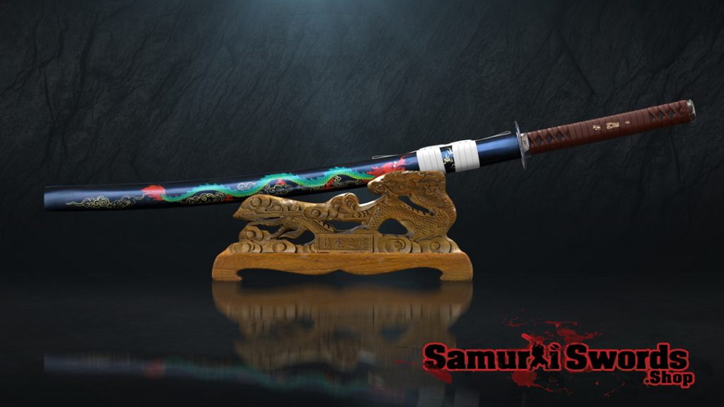 Polished Katana Blade T10 Clay Tempered Steel with Blue Acid Dye and ...