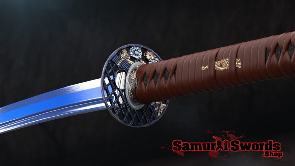 Polished Katana Blade T10 Clay Tempered Steel with Blue Acid Dye and ...