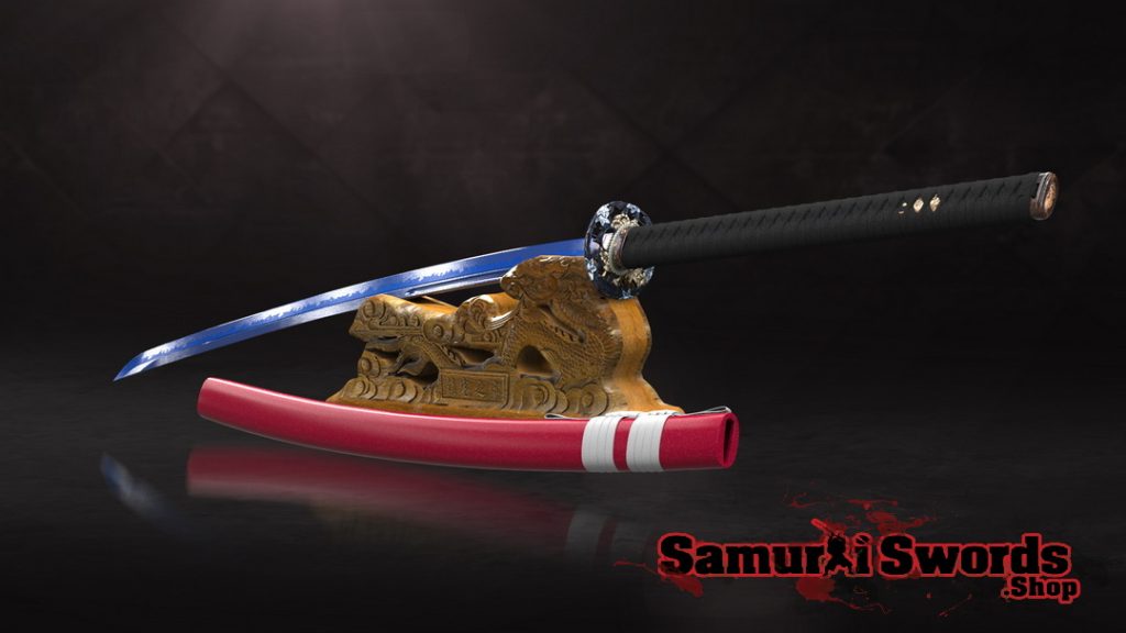 Japanese Nagamaki Sword T10 Clay Tempered Steel with Blue Acid Dye and ...