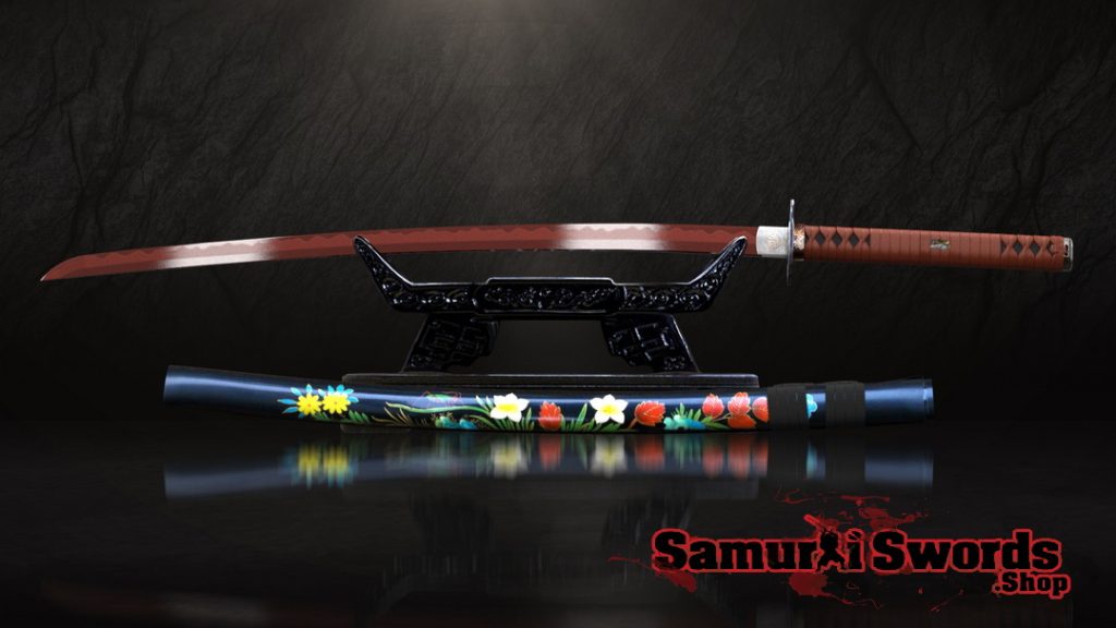 Katana 1095 Folded Clay Tempered Steel with Black and Red Dye and ...