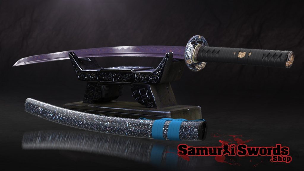 Handmade Katana Blade 1095 Folded Clay Tempered Steel with Purple Acid ...