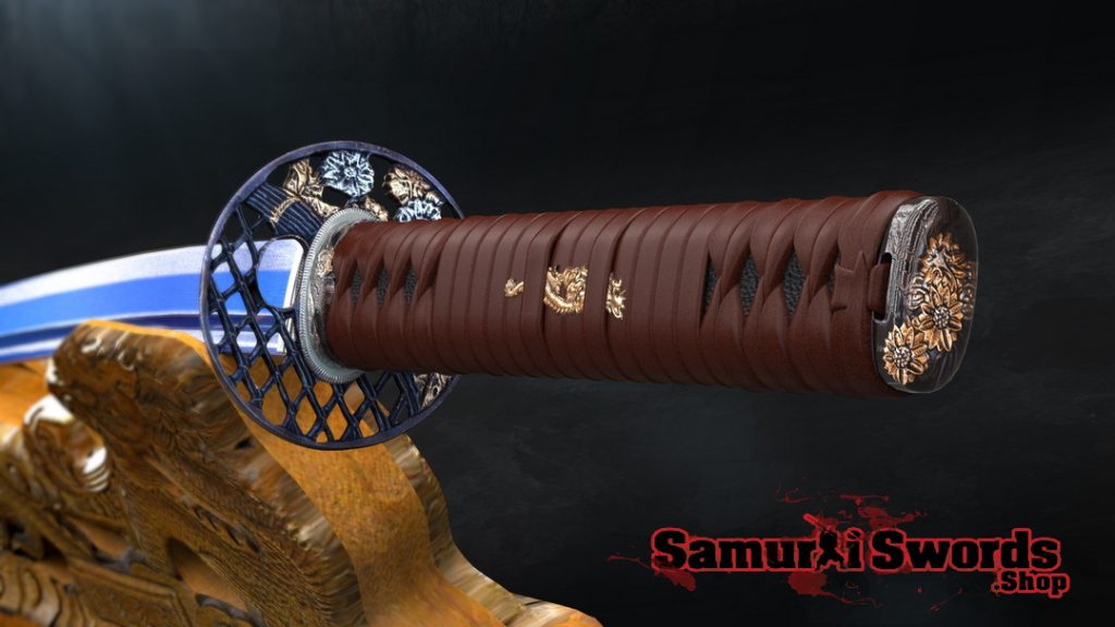 Polished Katana Blade T10 Clay Tempered Steel with Blue Acid Dye and ...
