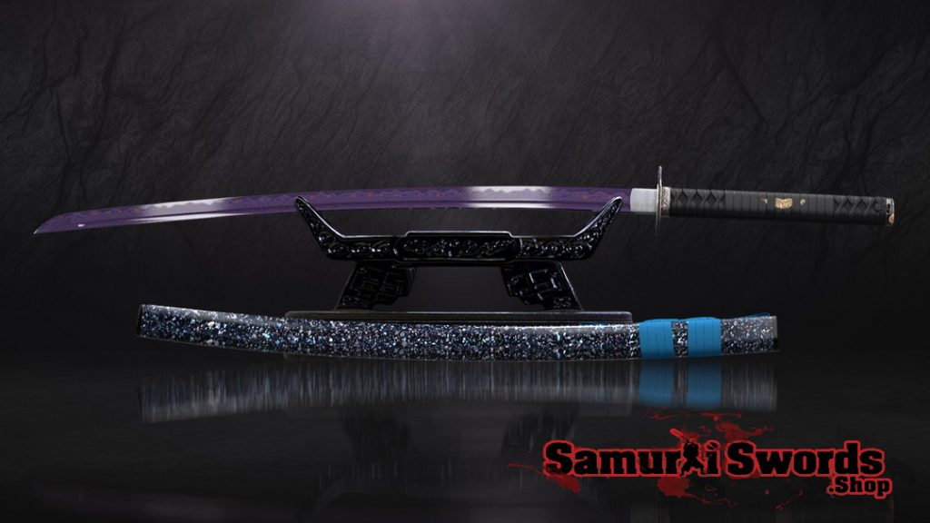 Handmade Katana Blade 1095 Folded Clay Tempered Steel with Purple Acid ...