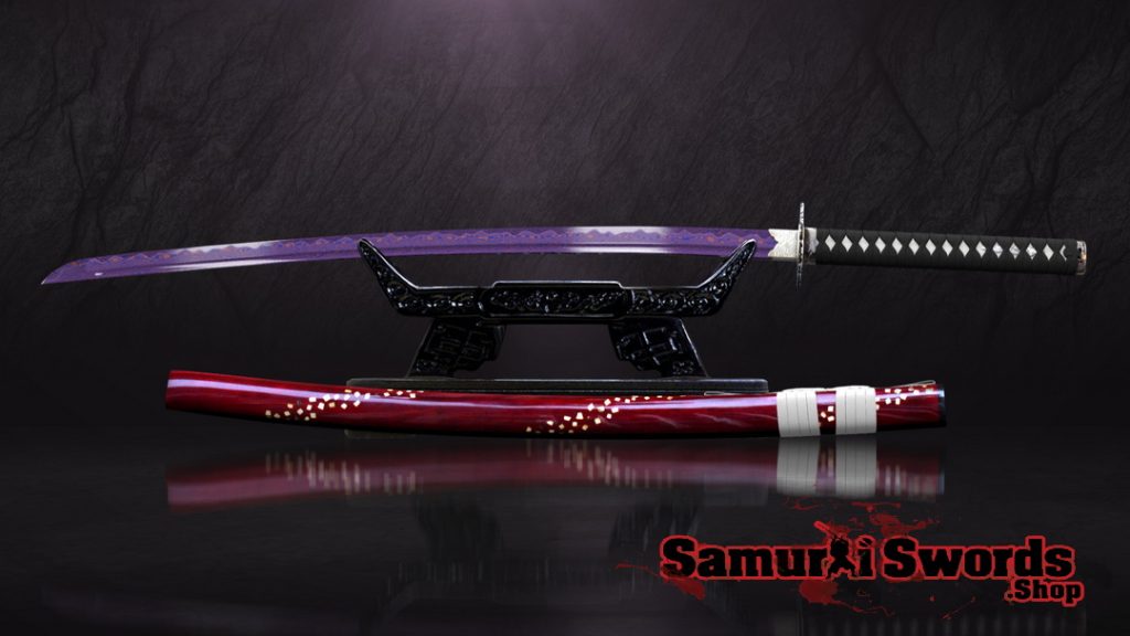 Ultimate Katana Sword T10 Folded Clay Tempered Steel with Purple Acid ...