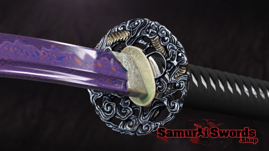 Ultimate Katana Sword T10 Folded Clay Tempered Steel with Purple Acid ...