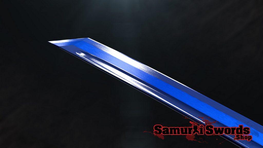 Polished Katana Blade T10 Clay Tempered Steel with Blue Acid Dye and ...