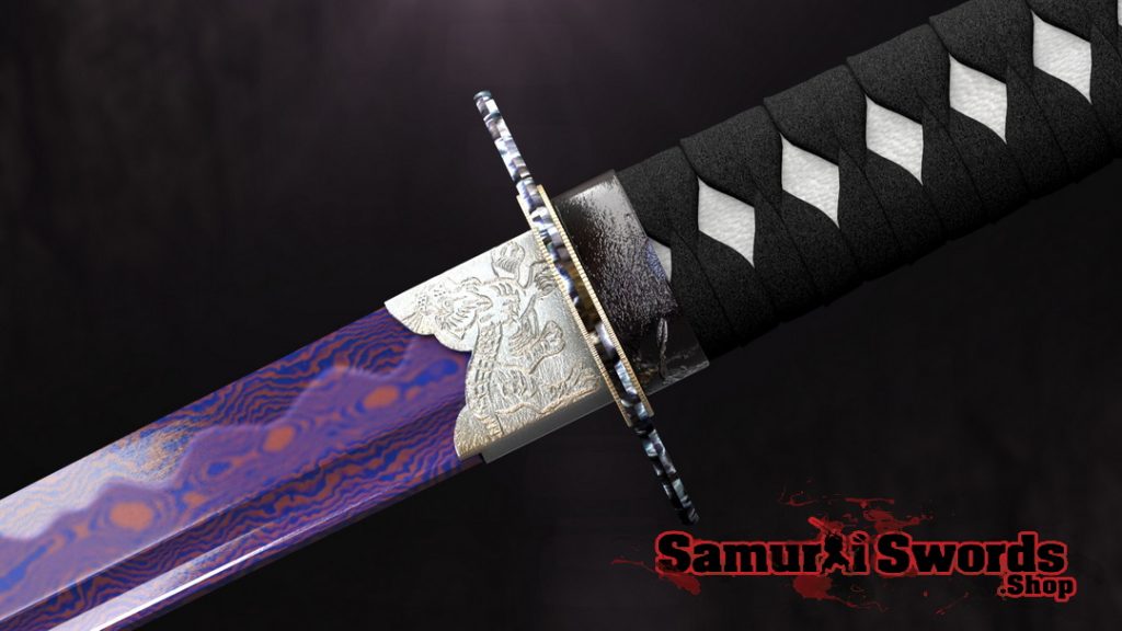 Ultimate Katana Sword T10 Folded Clay Tempered Steel with Purple Acid ...